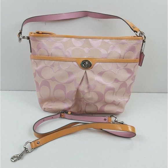 Coach | Bags | Coach Signature 2 Way Turnlock F4852 Pink Peach Patent ...